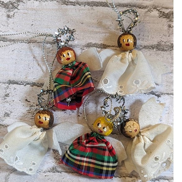 Homemade | Holiday | Vtg Homemade Cloth Angels With Wooden Face | Poshmark